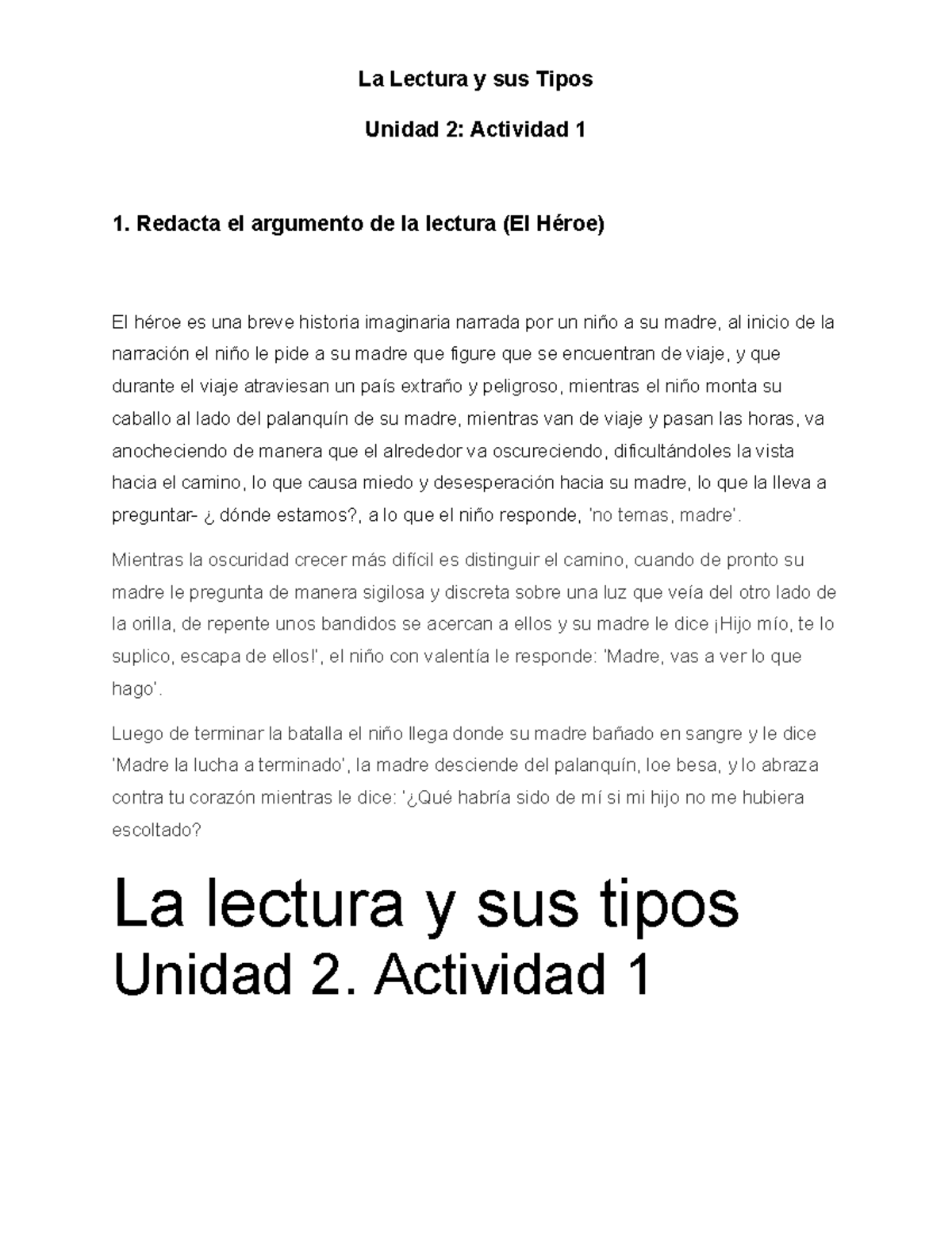 La Lectura y sus Tipos - practica - La Lectura y sus Tipos Unidad 2 ...