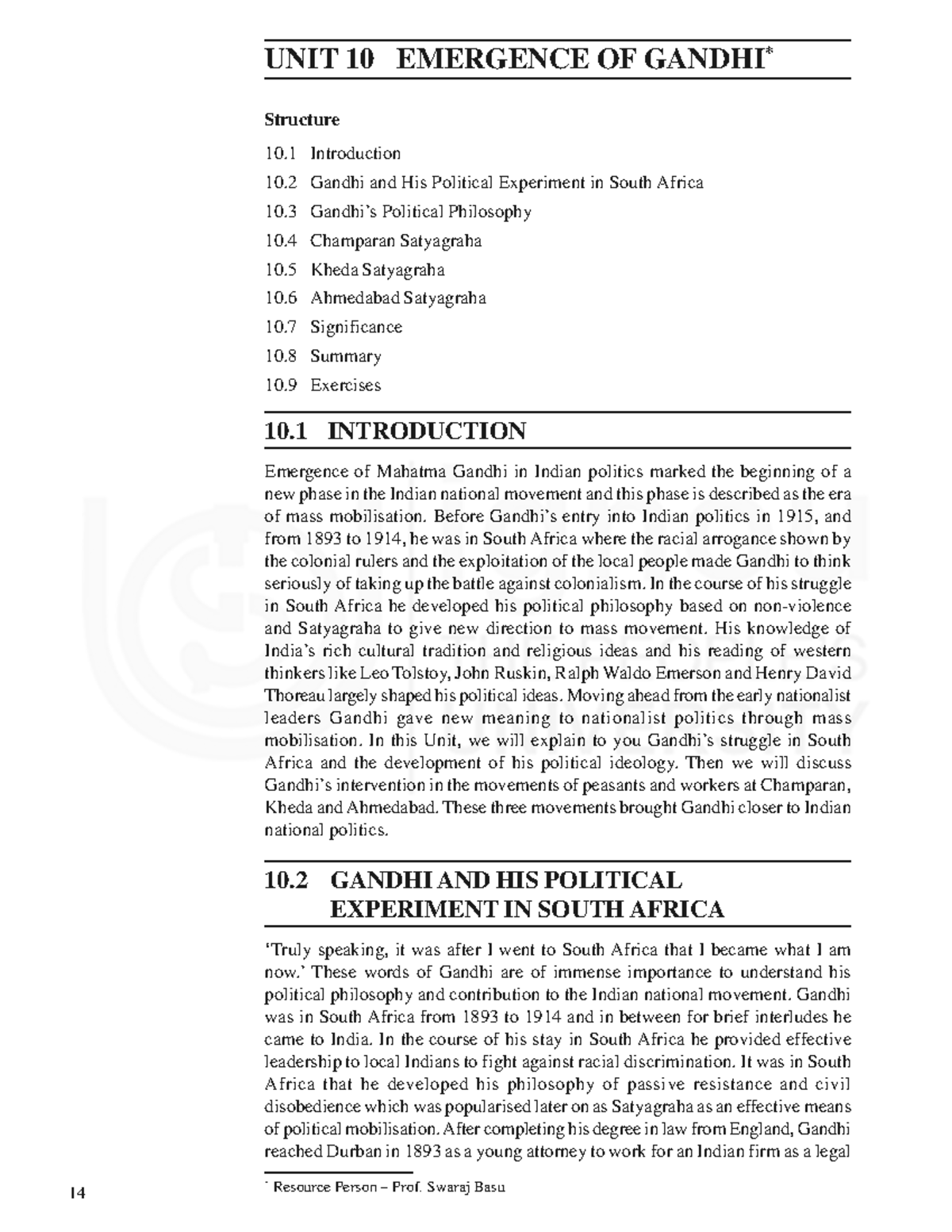 Unit 10: Emergence of Gandhi in the Indian National Movement - Studocu