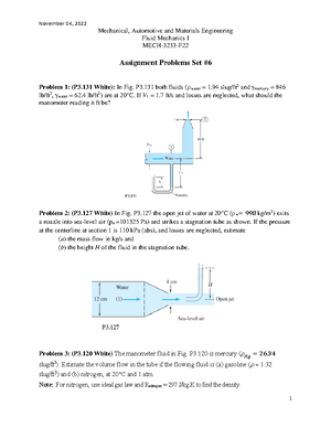 Assignment 2 solution 2022 - Mechanical, Automotive and Materials Engineering Fluid Mechanics I ...