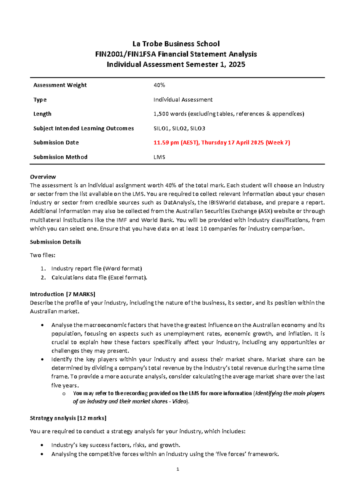 FIN2001 Individual Assessment 2 Marking Guide - S1 2025 - Studocu