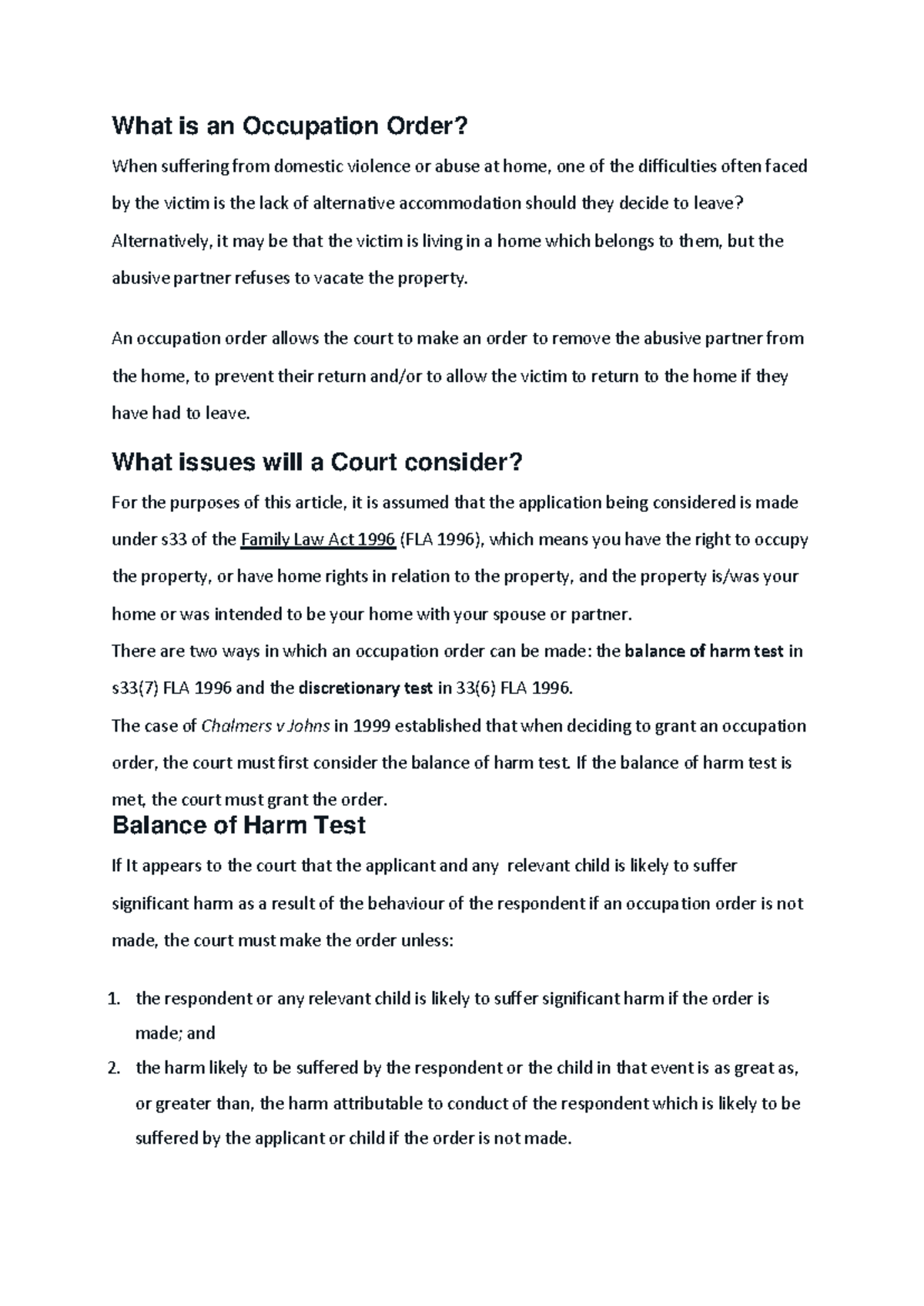 Occupation Order Information - What is an Occupation Order? When ...
