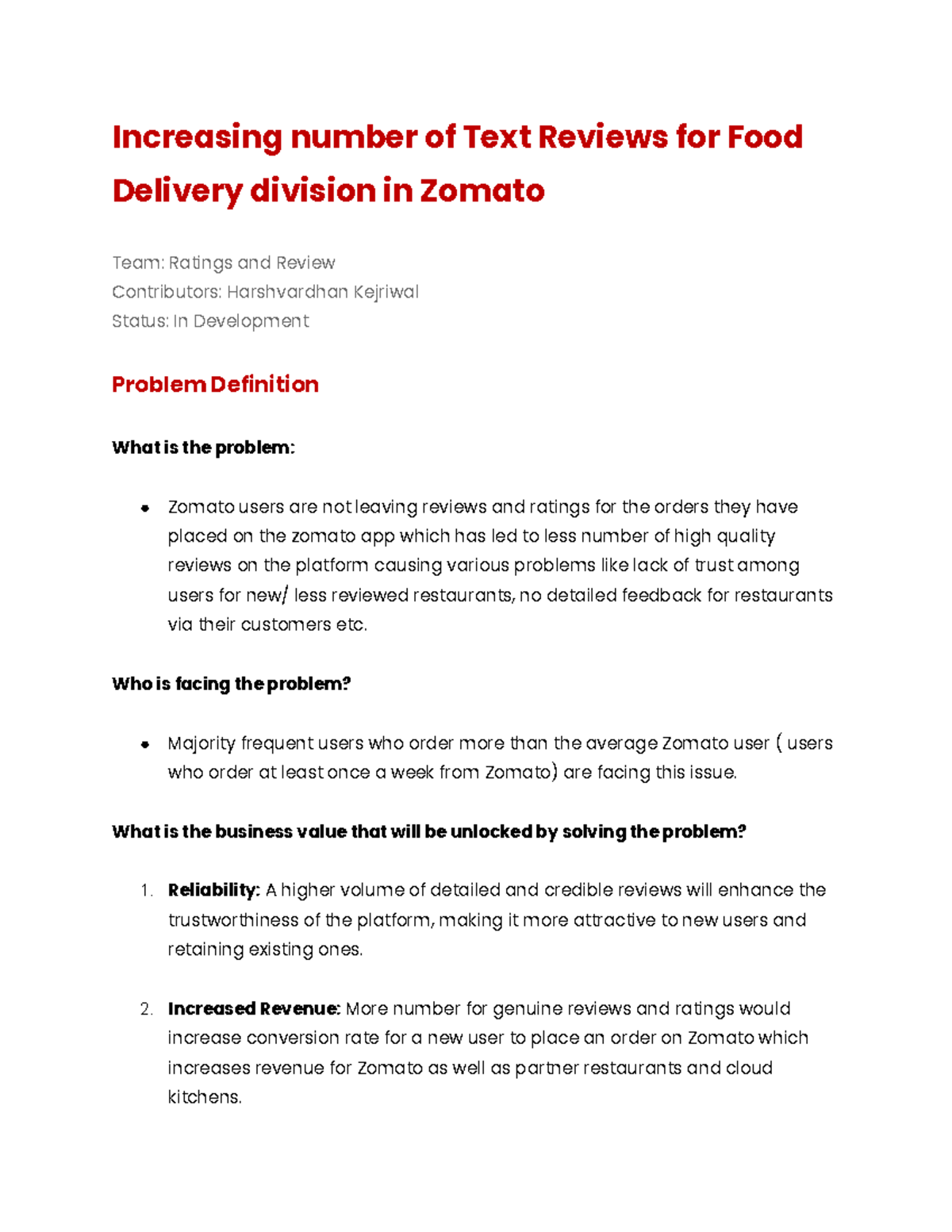 Increasing number of Text Reviews for Food Delivery division in Zomato ...