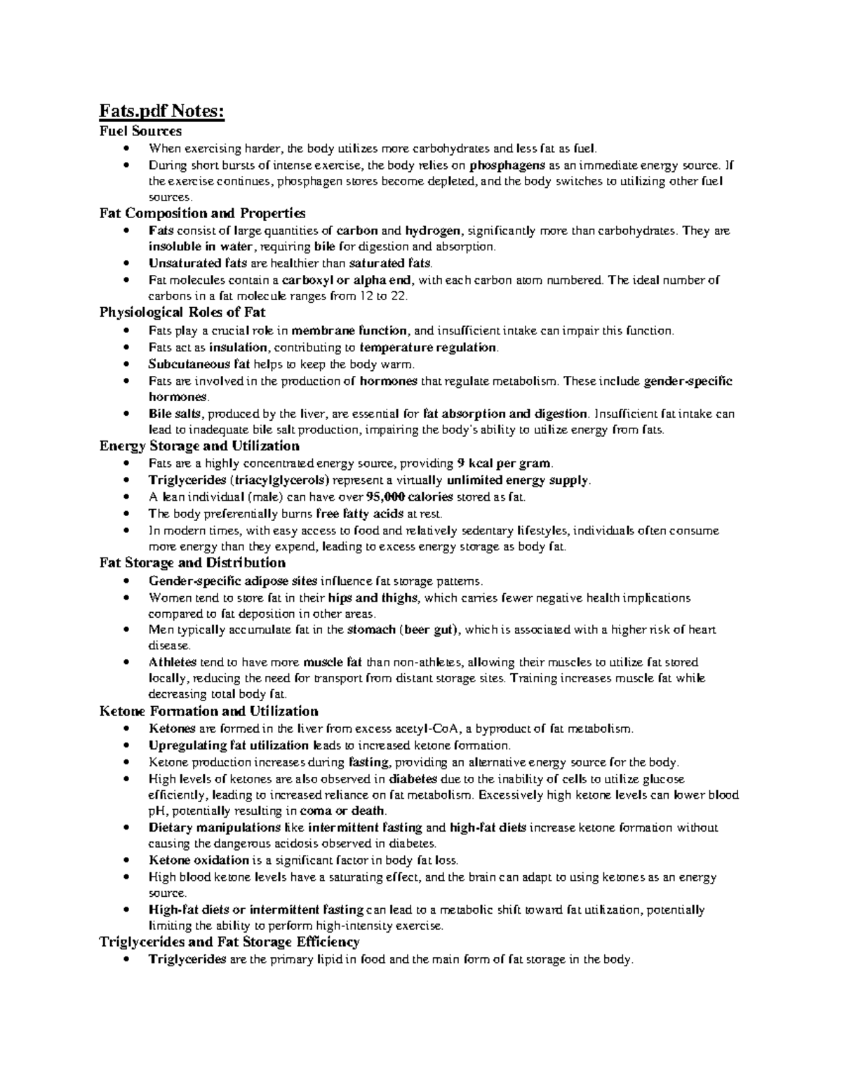 Final review Complete - Fats Notes: Fuel Sources When exercising harder ...