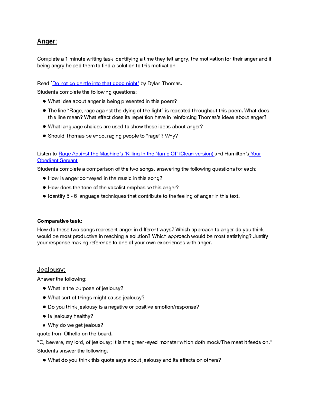 Human Experiences: Anger, Jealousy, Greed, Charity, and Hope - Resource ...