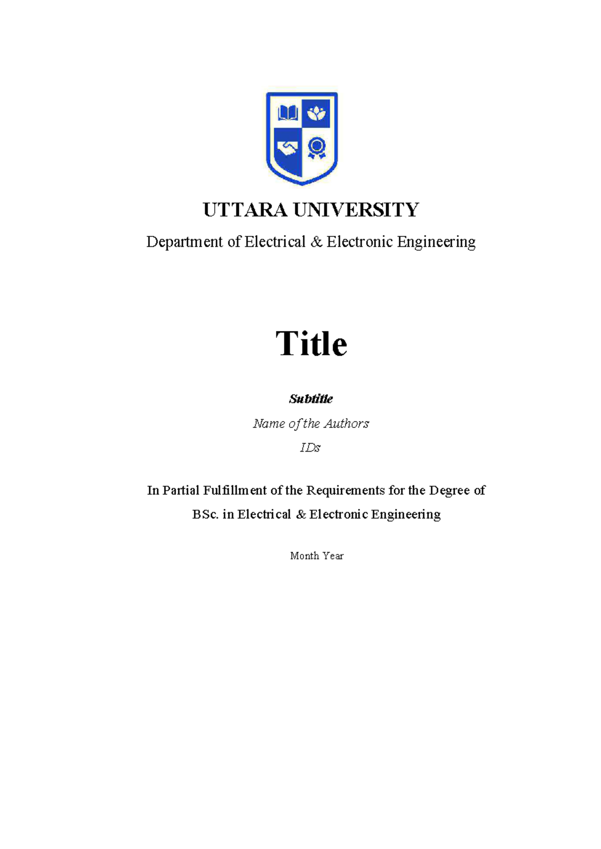 Thesis Project Book Template for BSc in EEE - UTTARA UNIVERSITY - Studocu