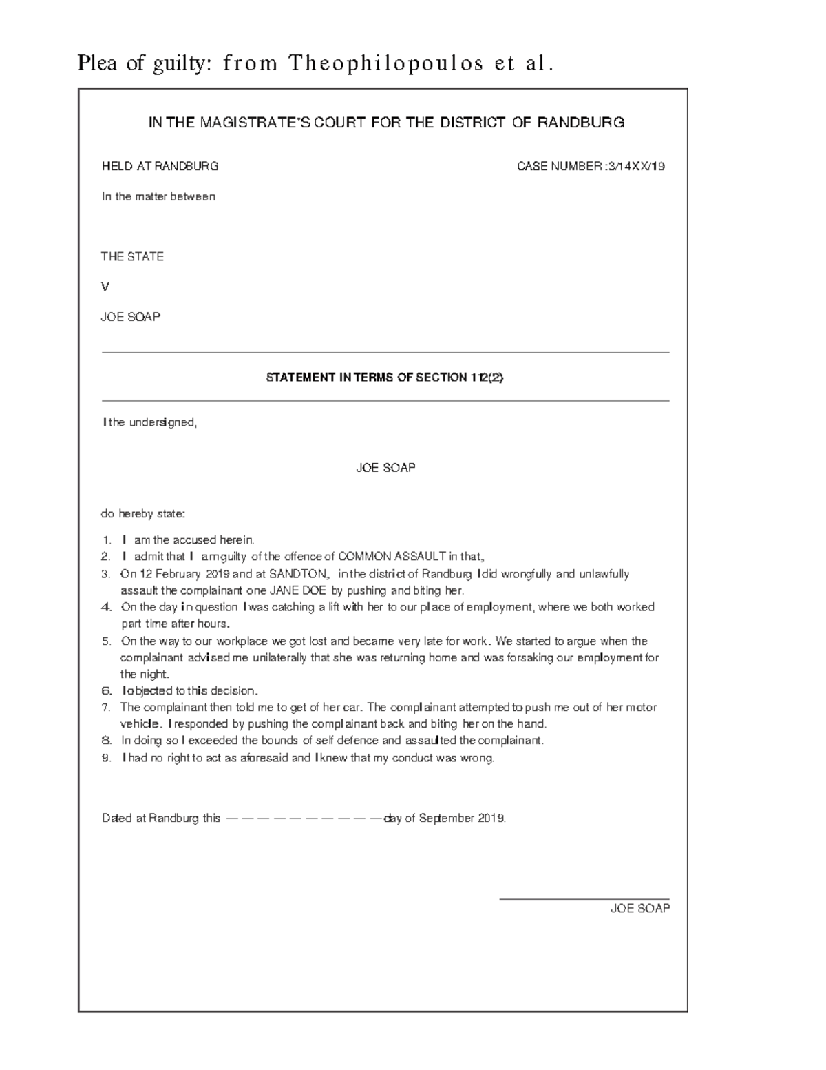 S112 Guilty Plea: Drafting a Plea Statement Guide - Studocu