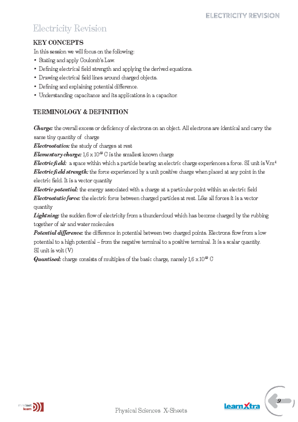 Electricity Revision Notes - Grade 12 PHYSICAL SCIENCES (Coulomb’s Law ...