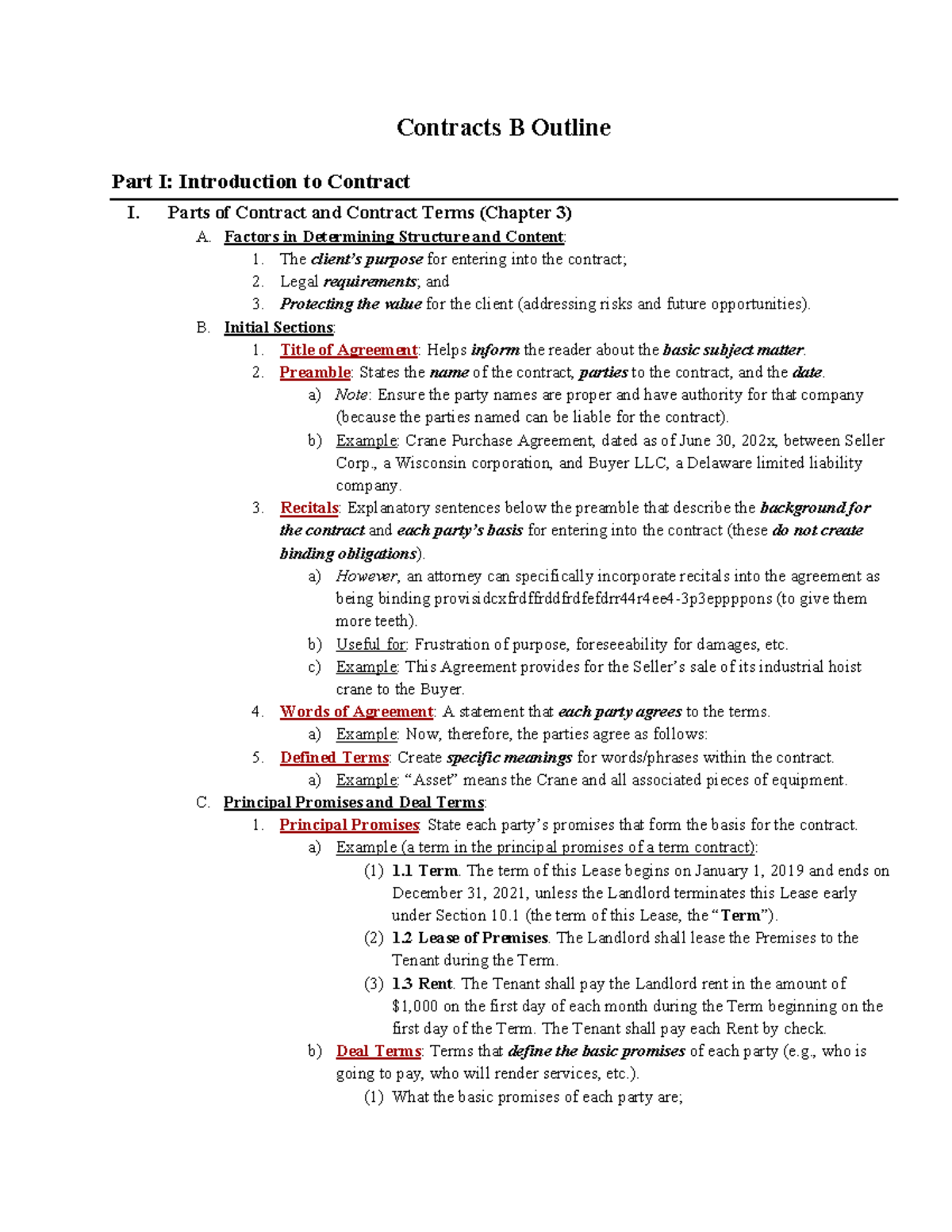 Contracts B Outline: Key Concepts and Terms in Contract Law - Studocu