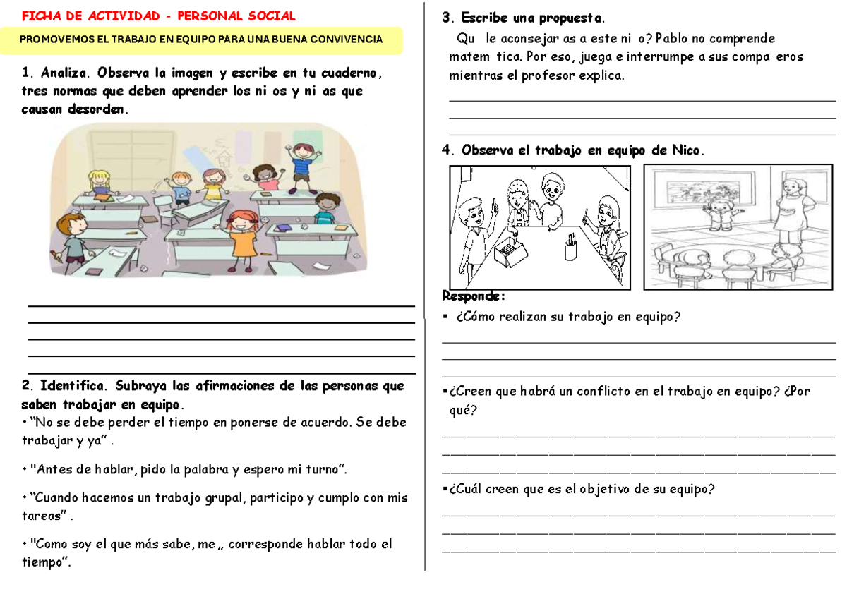 Ficha de Actividad: Trabajo en Equipo - Personal Social - Studocu