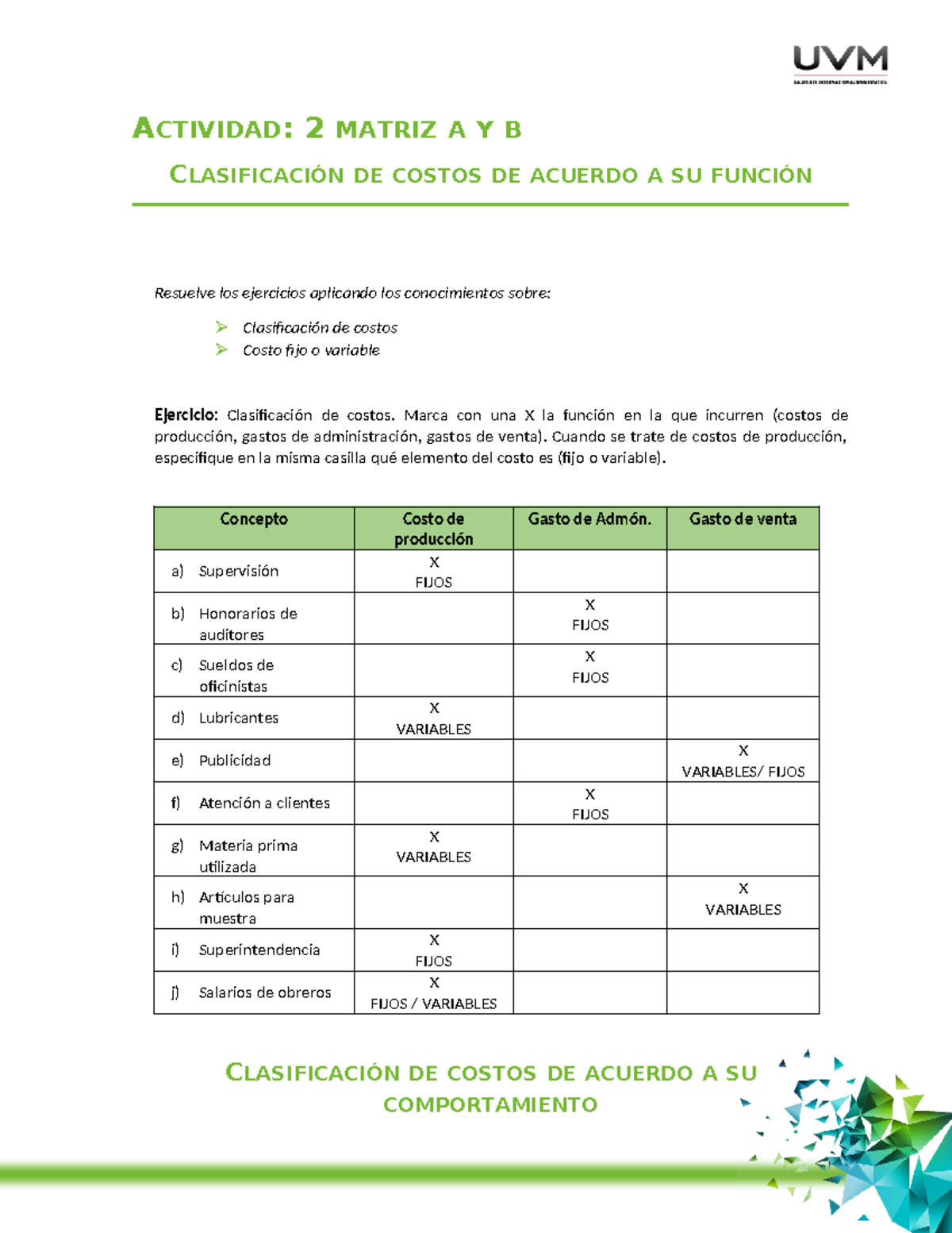 Matriz de clasificación (a) - ACTIVIDAD: 2 MATRIZ A Y B CLASIFICACIÓN ...