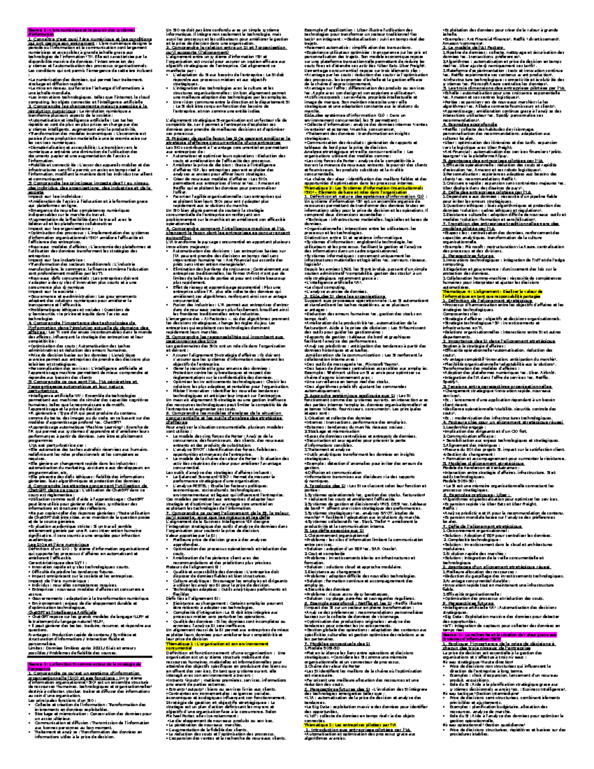 Feuille de note - SIO-1001 - Séance 1 : L'ère numérique et le pouvoir des systèmes d'information ...