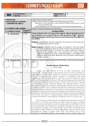 English 10 Q3 Week 7 - ENG 10 Lesson - W Learning Area English Grade Level Grade 10 Quarter ...