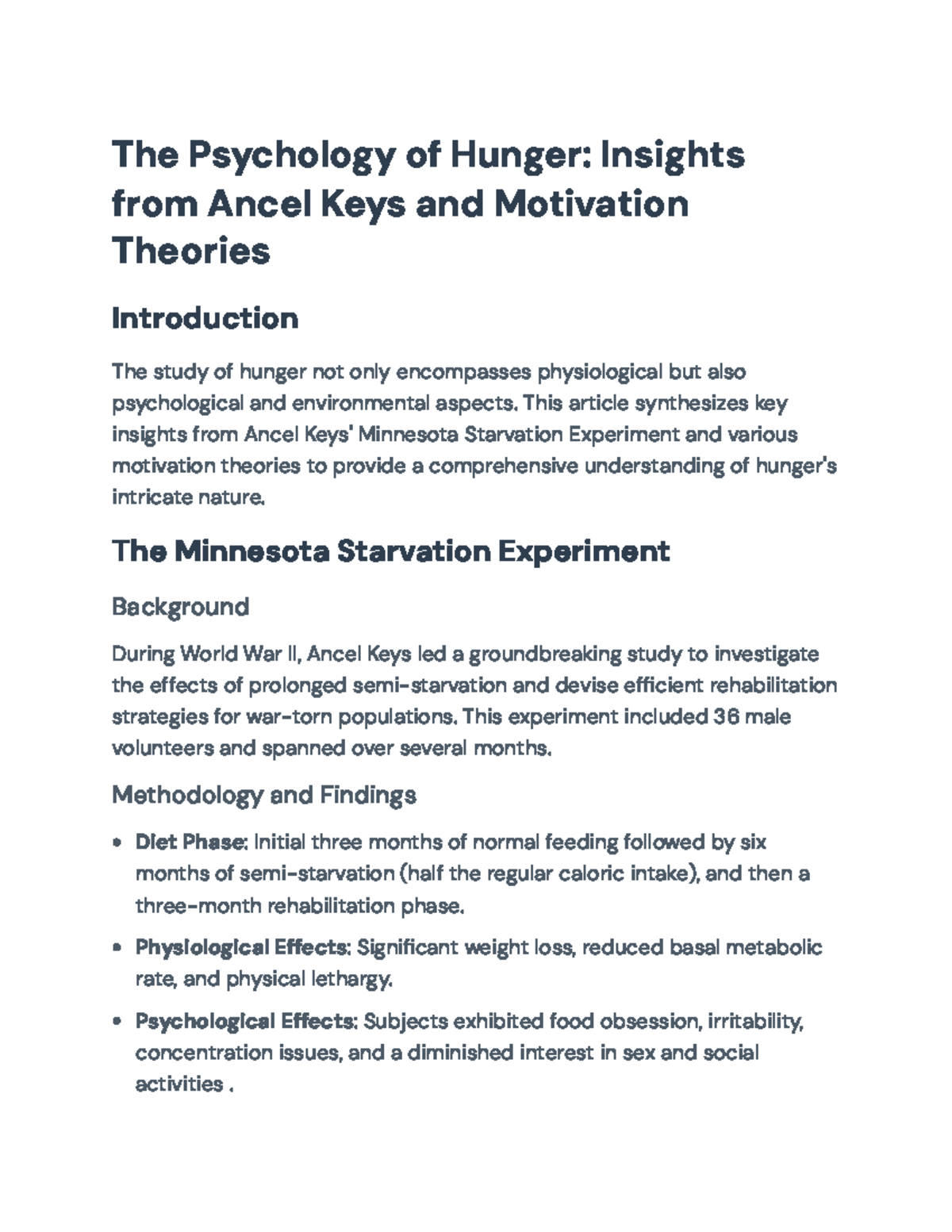 The Psychology of Hunger: Insights from Ancel Keys & Motivation ...