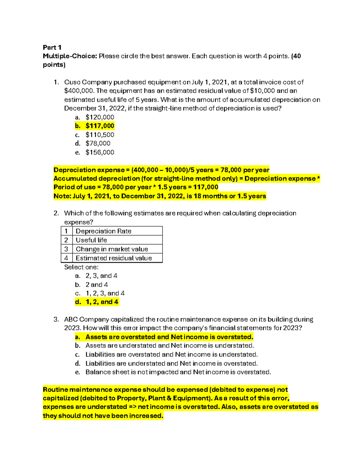 Sample Final Solution - work - Part 1 Multiple-Choice: Please circle ...