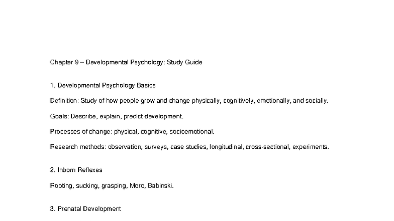 Developmental Psychology Study Guide (Chapter 9): Key Concepts - Studocu