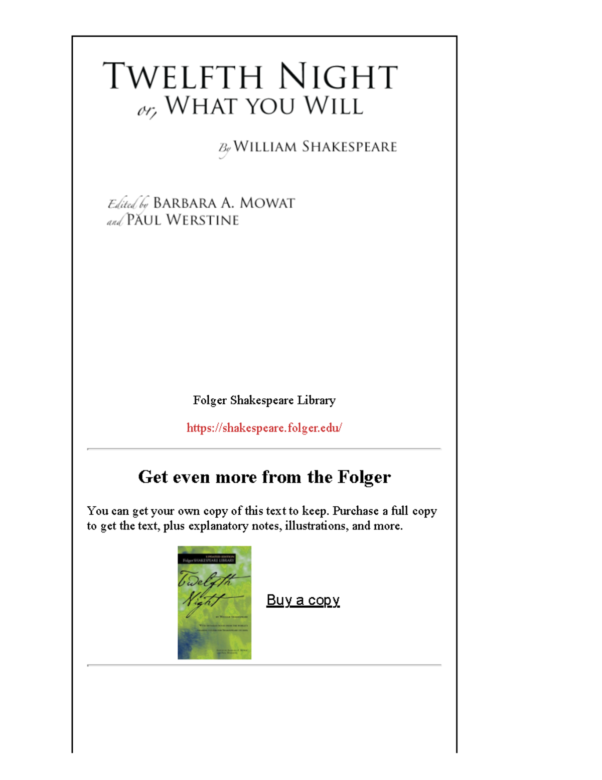 Twelfth Night: Folger Shakespeare Edition PDF Study Guide - Studocu