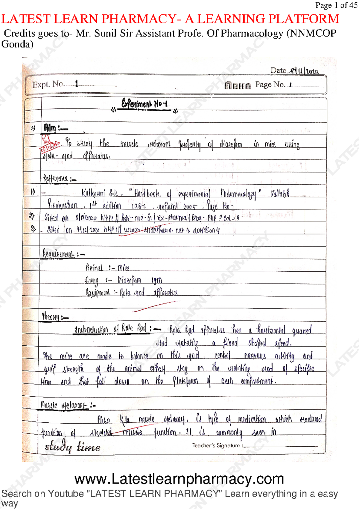 Practical File for Pharmacology 2nd B Pharmacy 5th Sem. - Studocu
