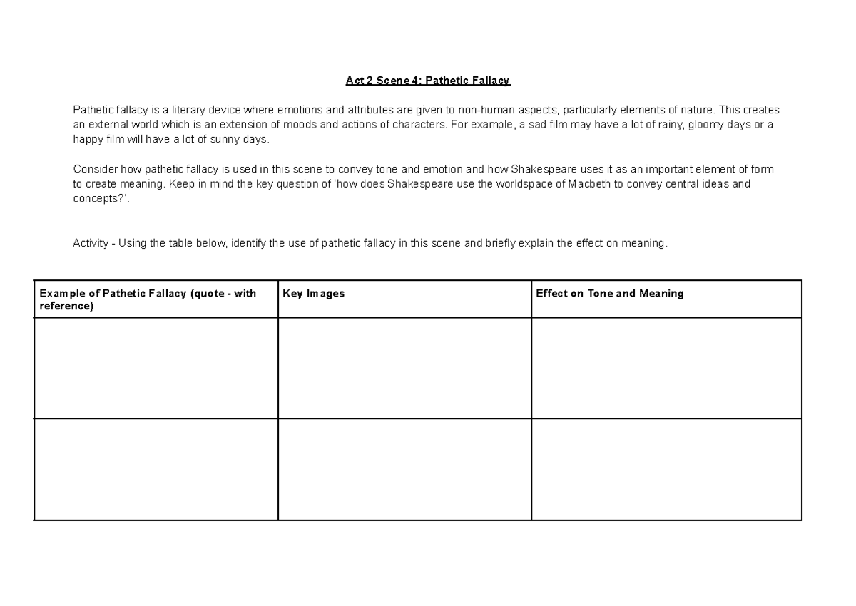 Act 2 Scene 4: Analyzing Pathetic Fallacy in Macbeth - Studocu