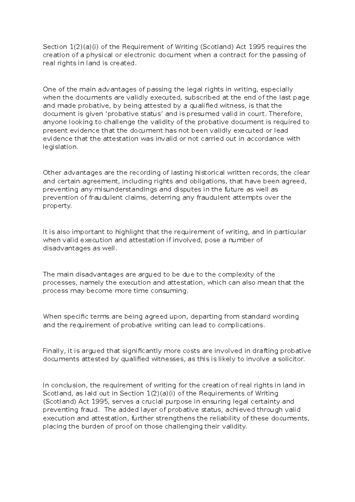 Understanding the Requirements of Writing (Scotland) Act 1995 - Studocu