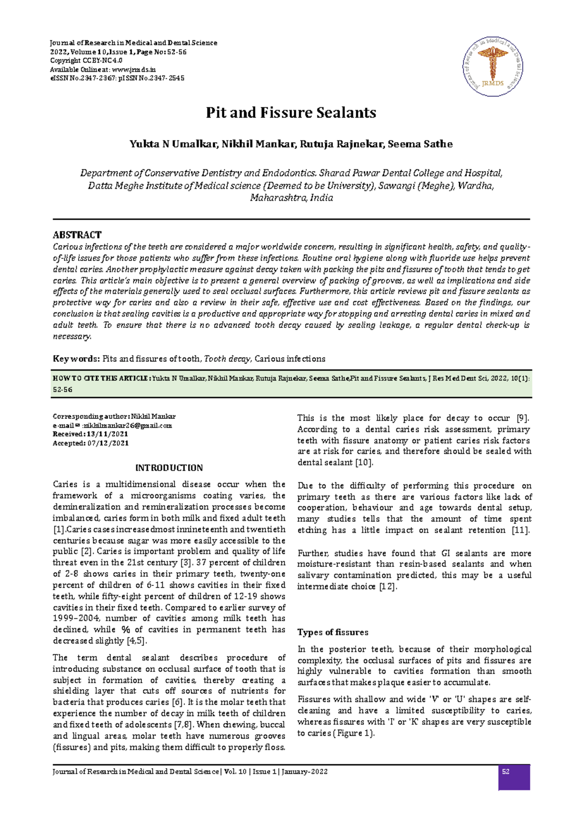 Pit and Fissure Sealants: Overview and Effectiveness in Dental Care ...