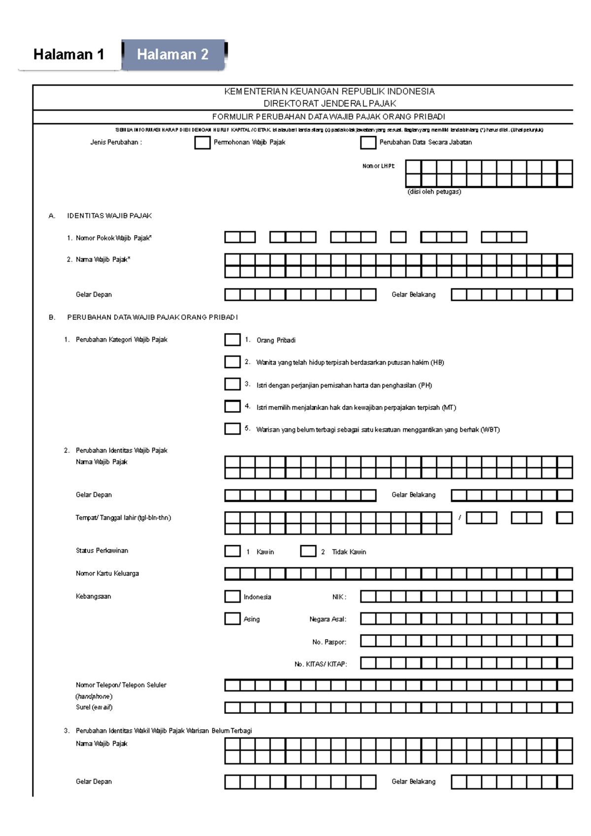 4. Formulir Perubahan Data OP - KEMENTERIAN KEUANGAN REPUBLIK INDONESIA ...