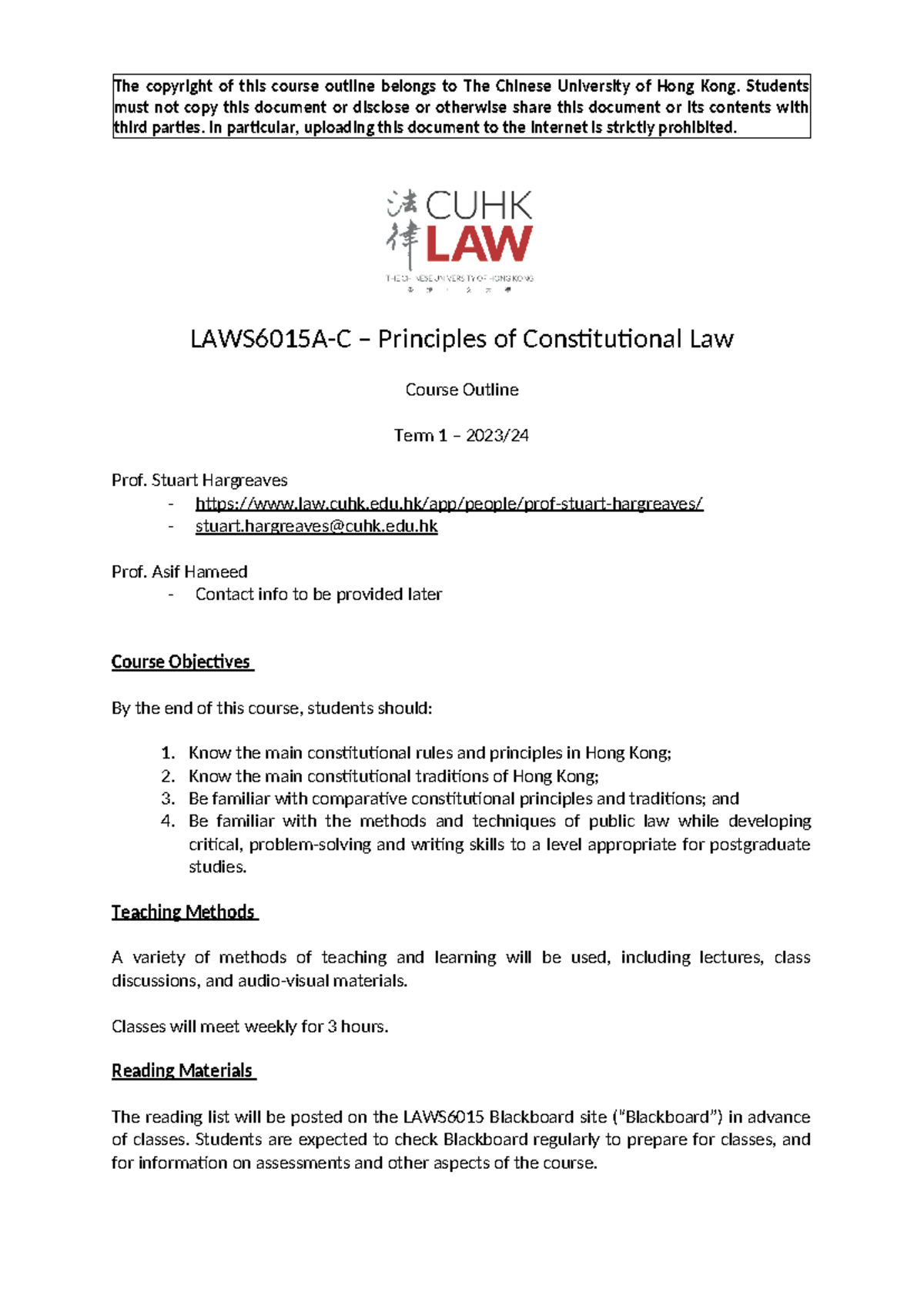 LAWS6015A-C Course Outline: Principles of Constitutional Law (2023 ...