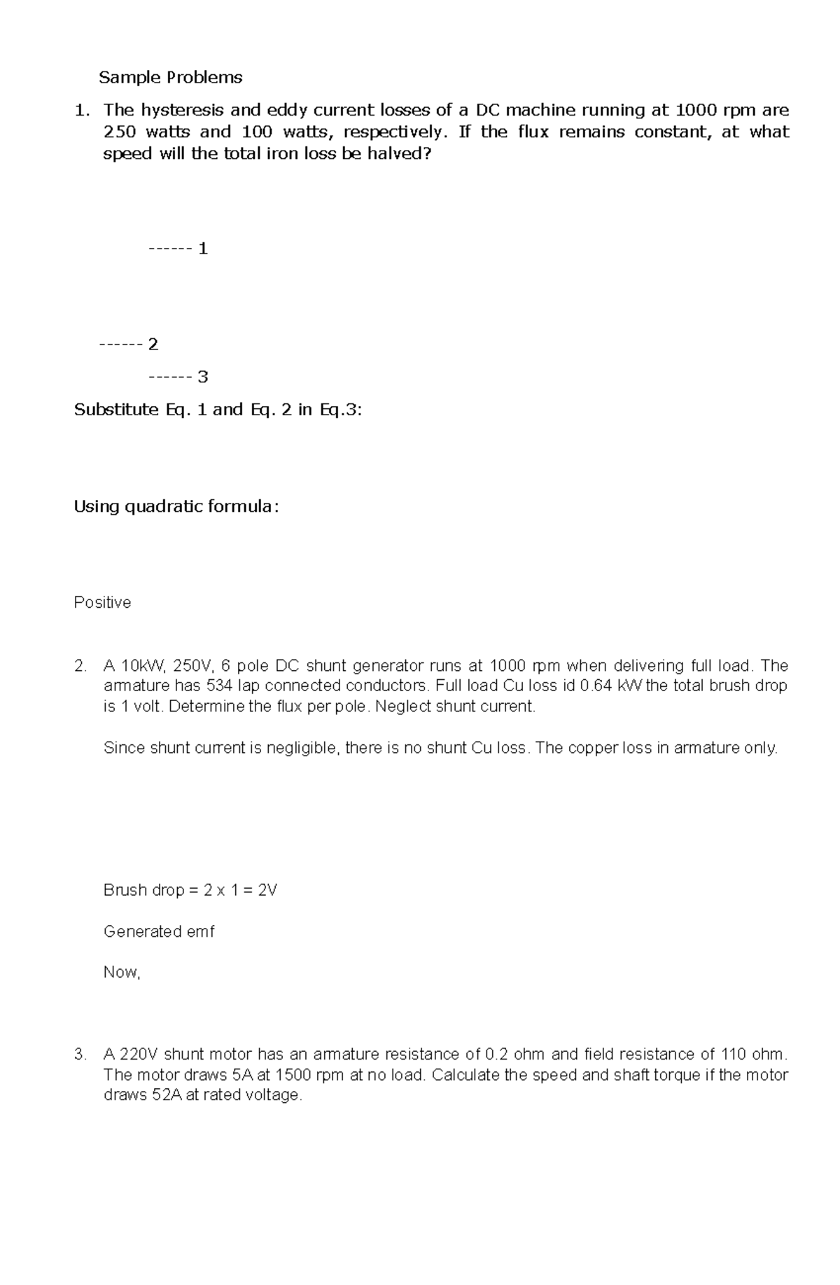 DC AND AC Machinery Sample Problems - Sample Problems The hysteresis ...