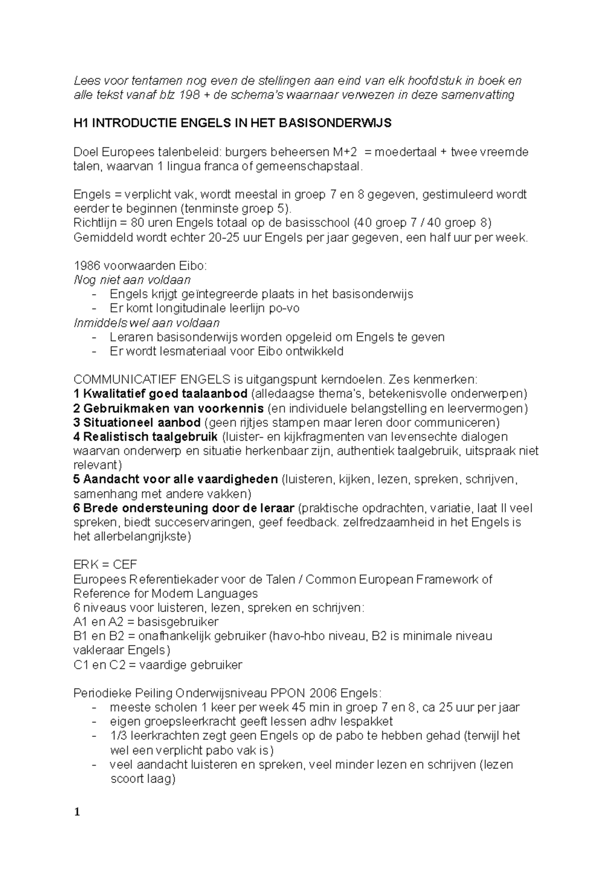 Samenvatting Engels in het Basisonderwijs - Hoofdstukken 1-7 - Studeersnel