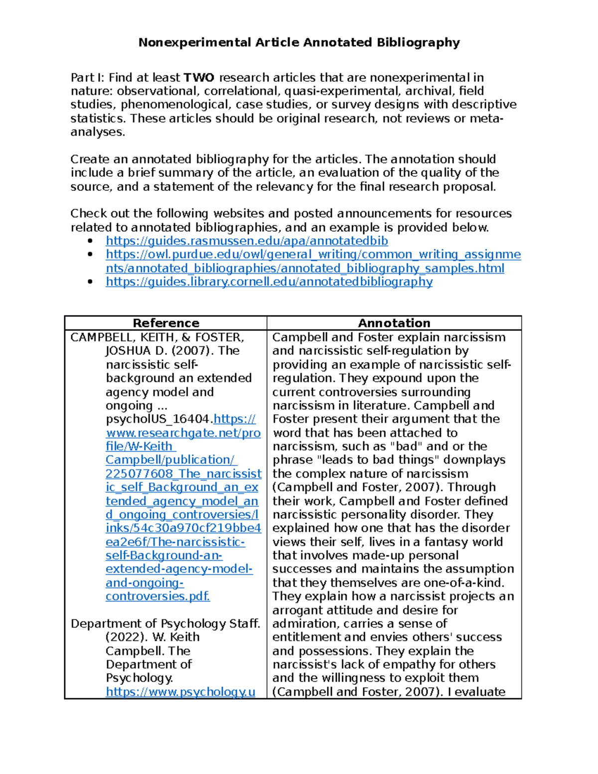 PSY 452 RS Annotated Bibliography on Nonexperimental Research Articles ...
