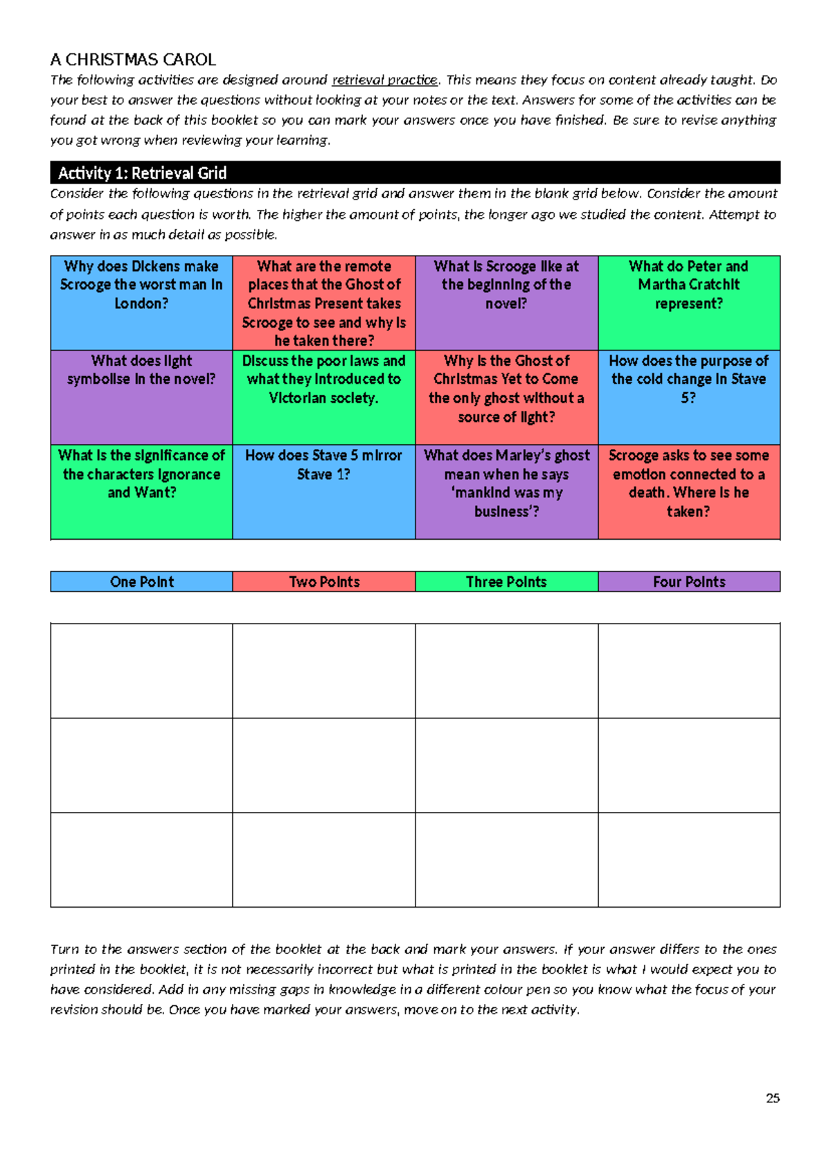 A Christmas Carol GCSE AQA Literature: Retrieval Practice & Activities - Studocu