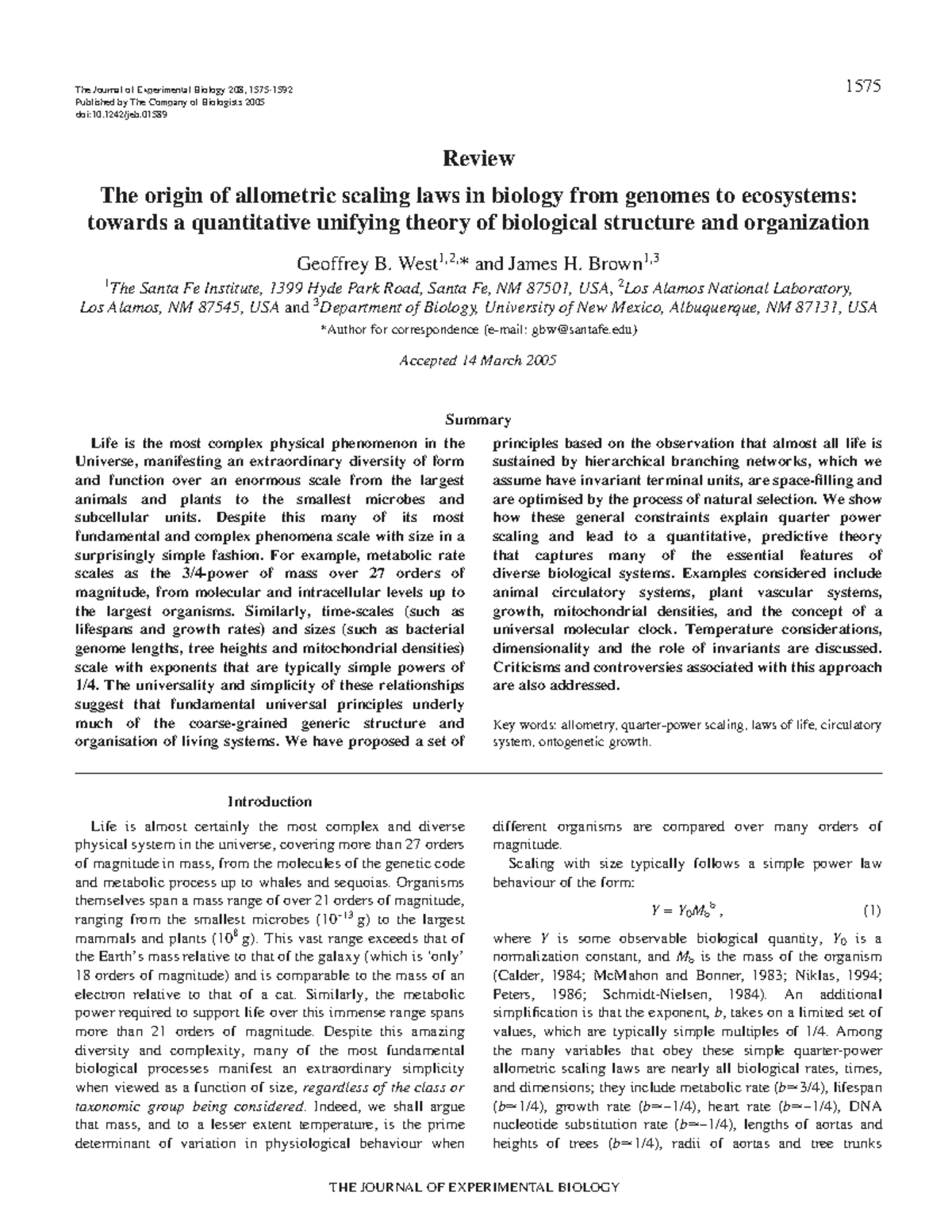 1575 The Origin and Implications of Allometric Scaling Laws in Biology ...