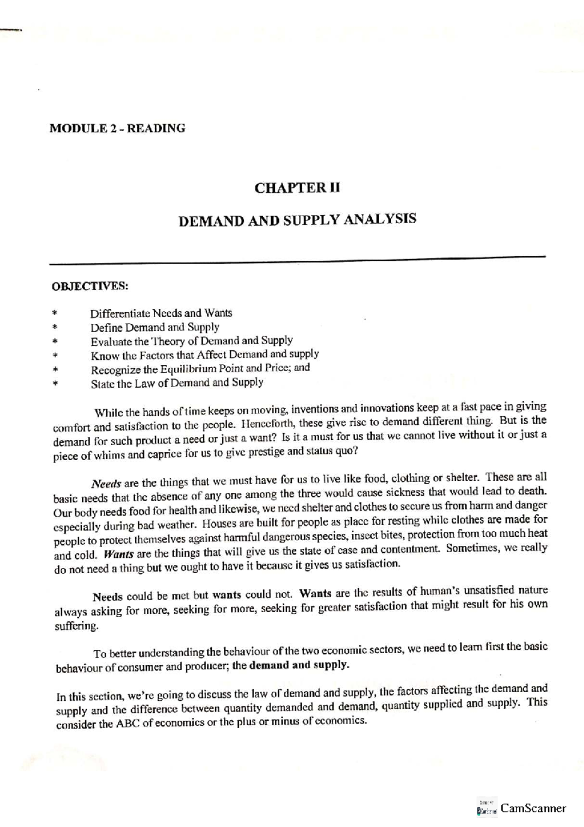 MODULE 2 READING: CHAPTER II DEMAND AND SUPPLY ANALYSIS - Studocu