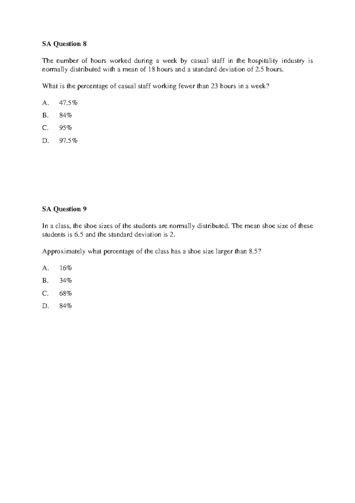 Normal Distribution Sample Questions HSC Exam Prep - Studocu