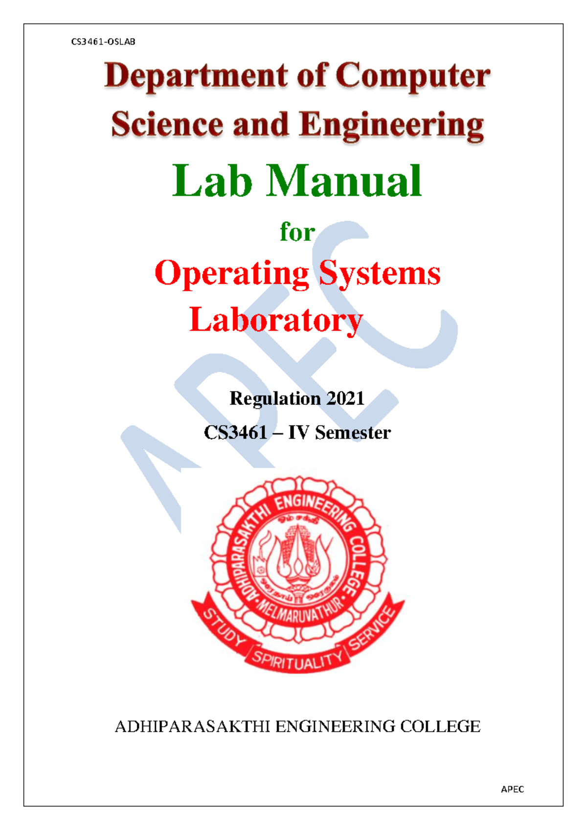CS3461 Operating Systems Lab Manual - Experiments & Procedures - Studocu