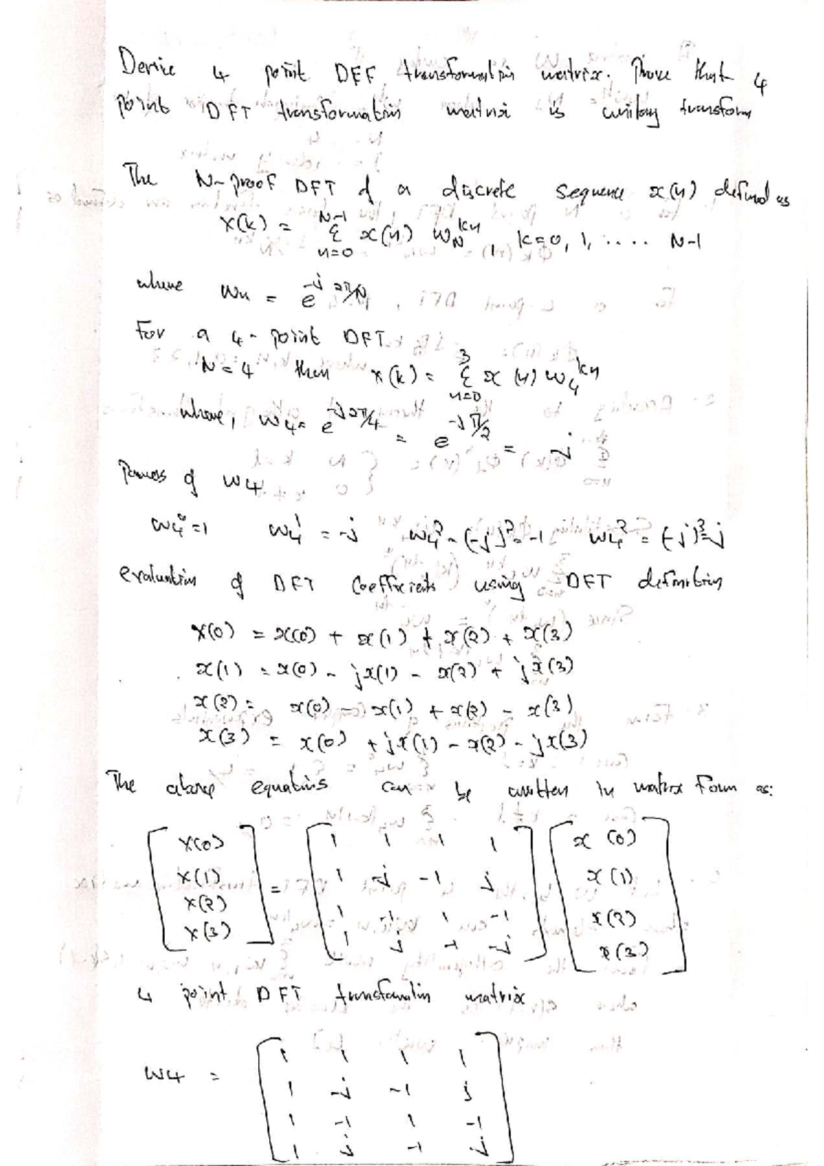 4 Point DFT Transformation Matrix: Unitary Proof and Evaluation - Studocu