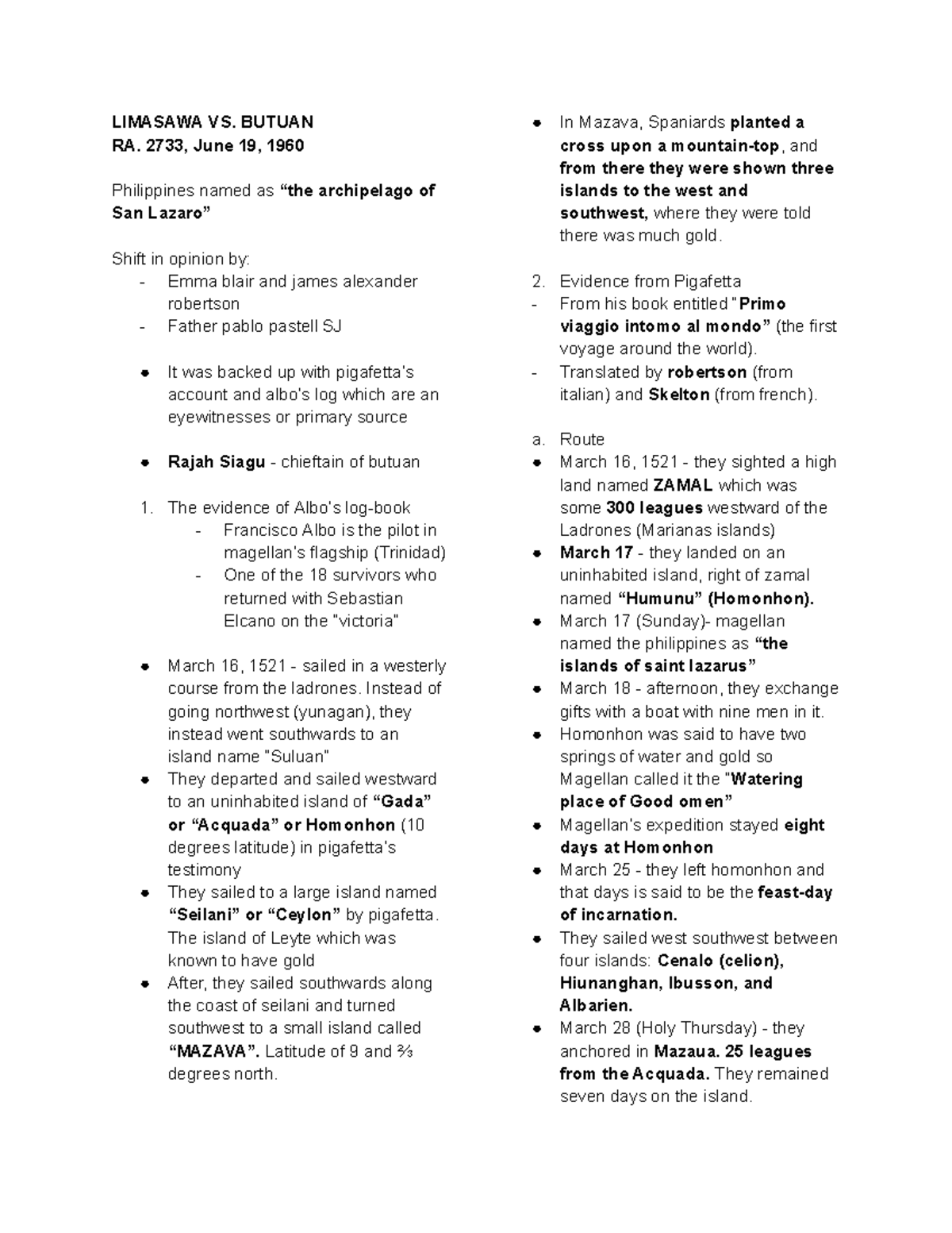LIMASAWA VS. BUTUAN: First Mass and Historical Evidence Analysis - Studocu