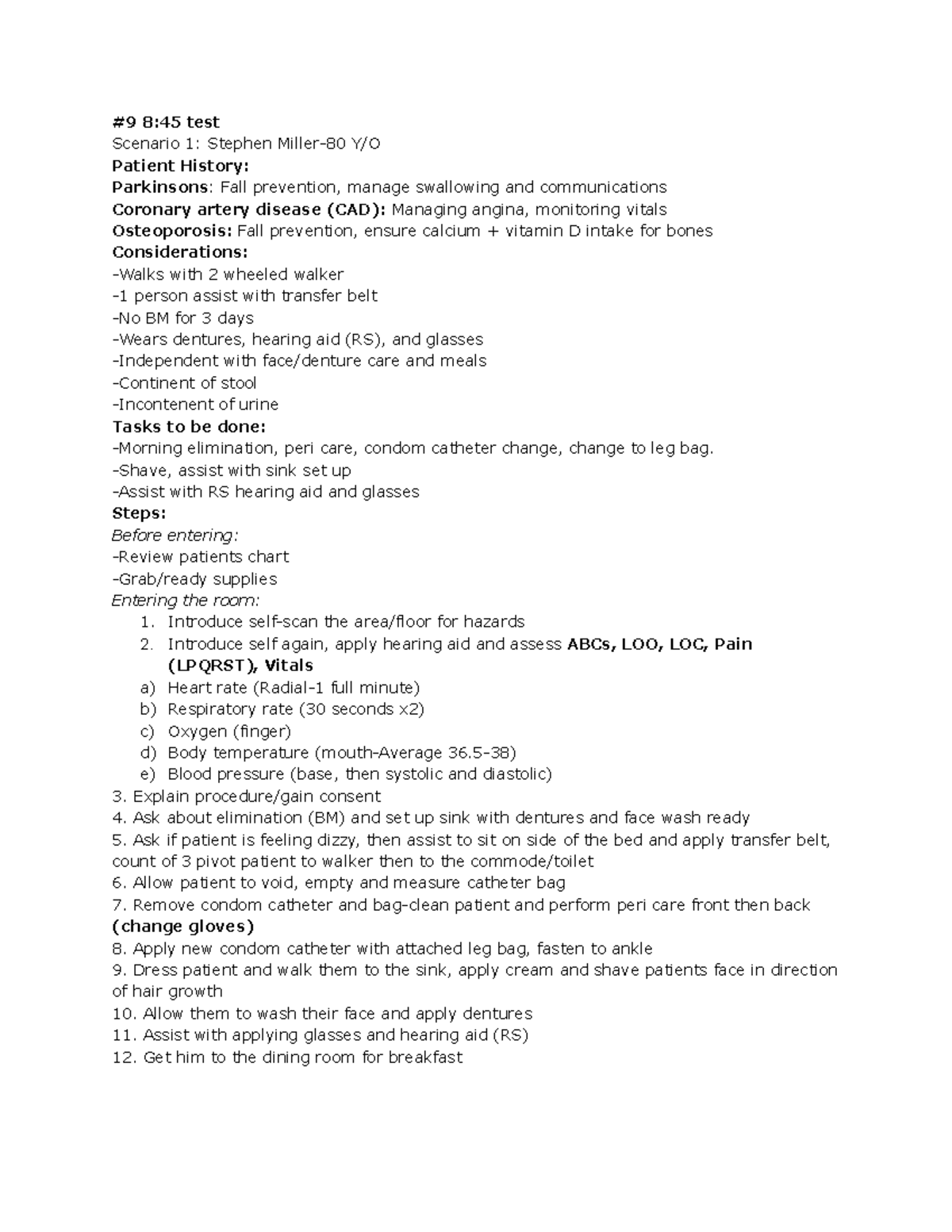 INP 8:45 Skills Test: Patient Care Scenarios & Procedures - Studocu