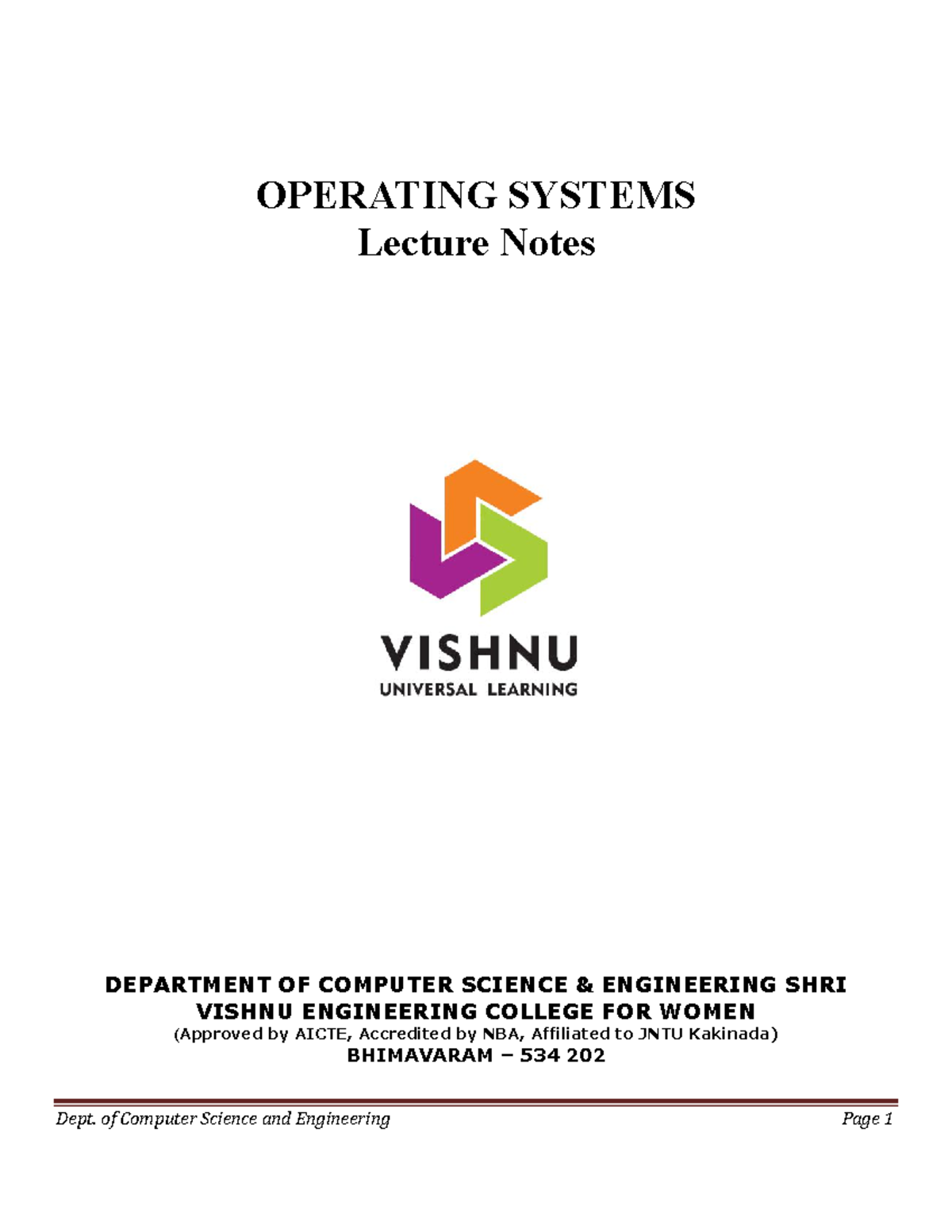 Lecture Notes Advanced Operating Systems Operating Systems Lecture