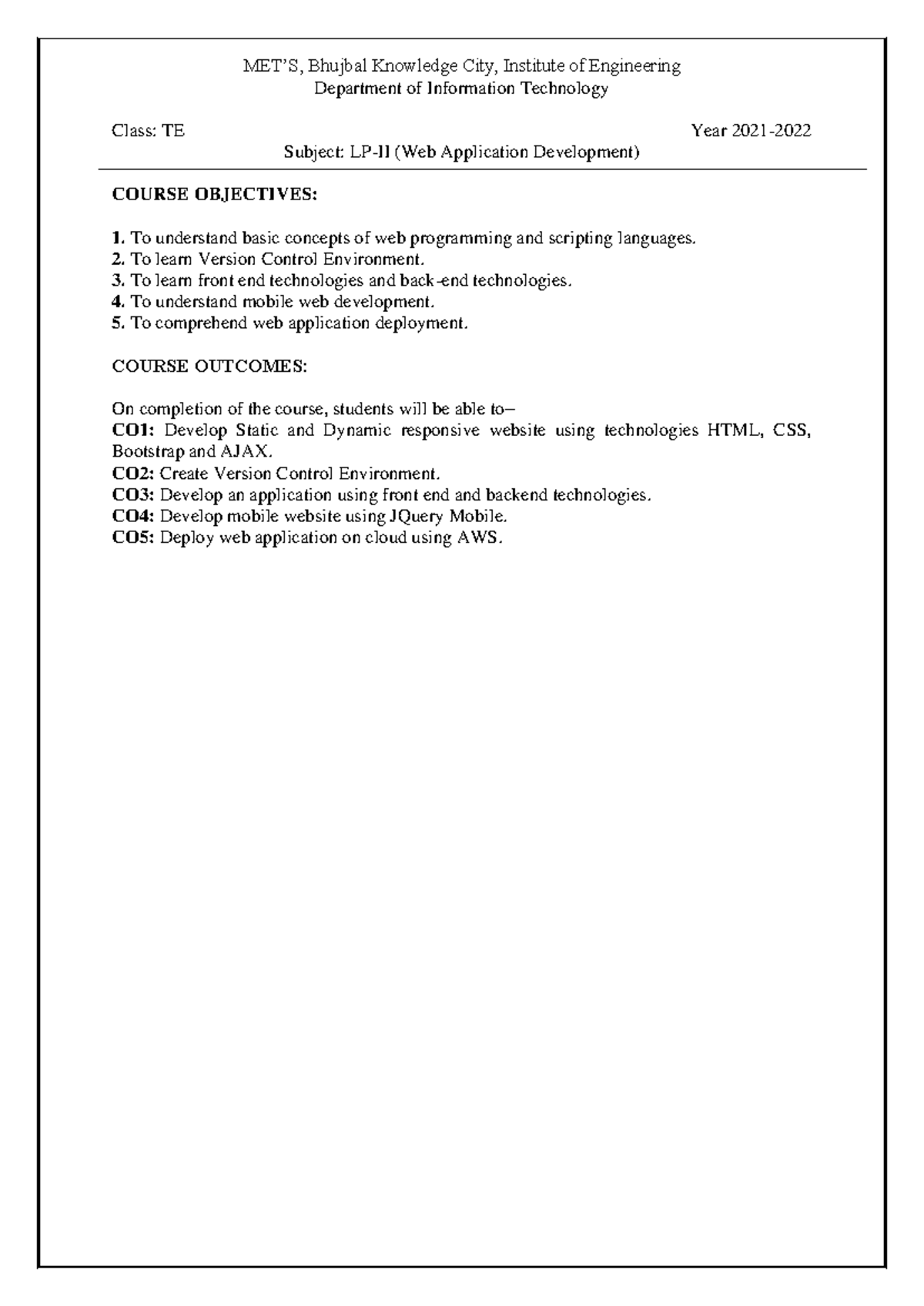 WAD Sample manual - Department of Information Technology Class: TE Year ...