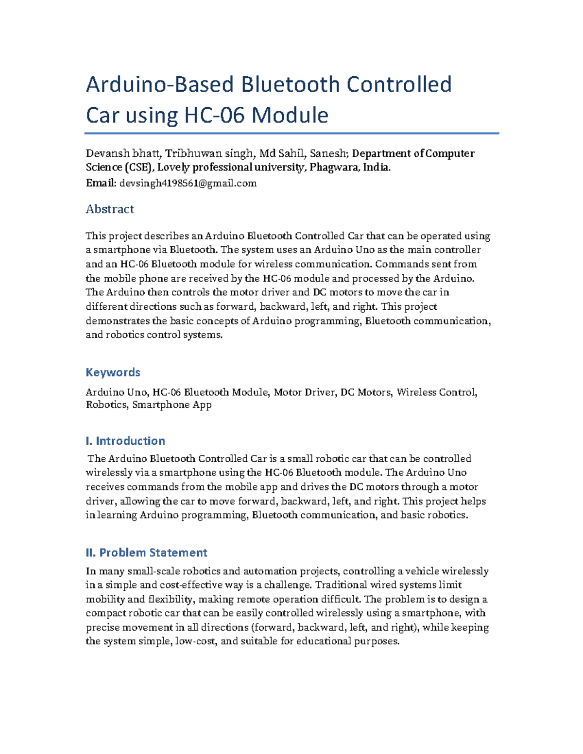 CSE Project: Arduino-Based Bluetooth Controlled Car using HC-06 Module ...