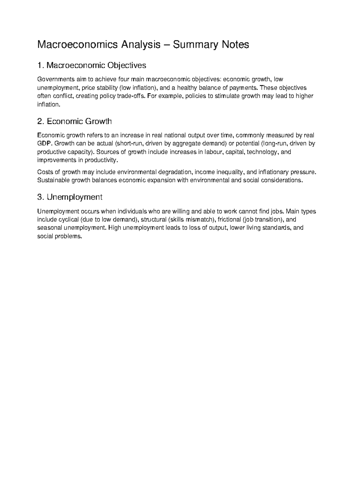 Macroeconomics Analysis Summary Notes: Key Concepts & Objectives - Studocu