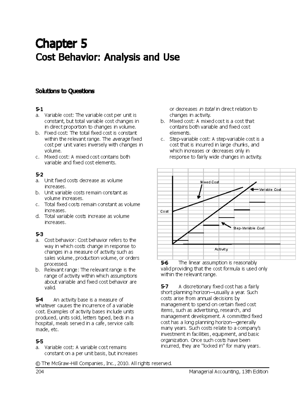 Chap005 - Accounting - Chapter 5 Cost Behavior: Analysis and Use ...