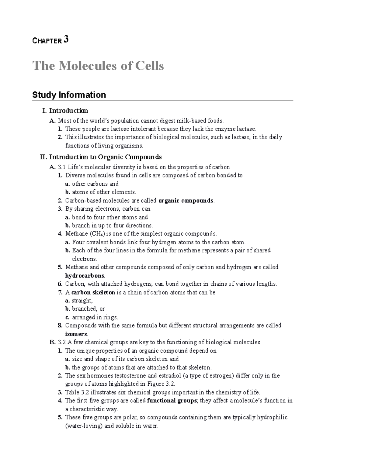 Study Information - Chapter 3 - CHAPTER 3 The Molecules of Cells Study ...