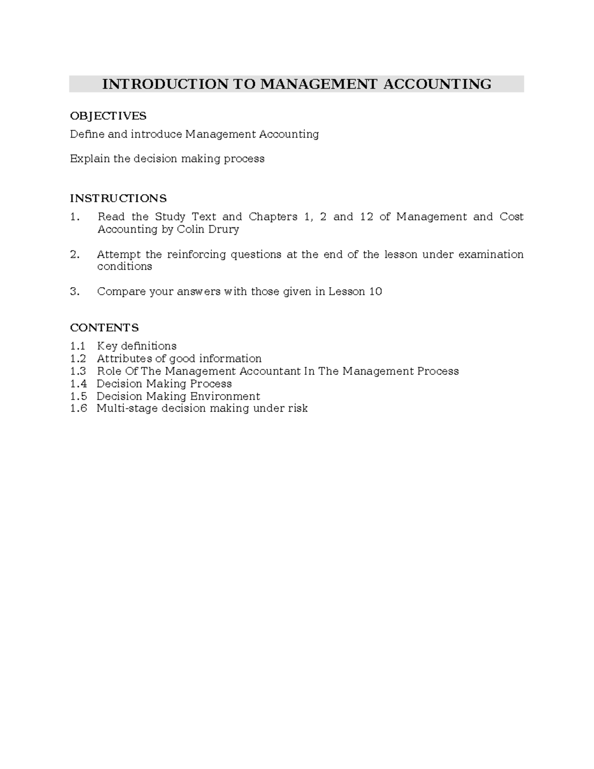 Introduction to Management Accounting: Key Concepts and Decision-Making ...