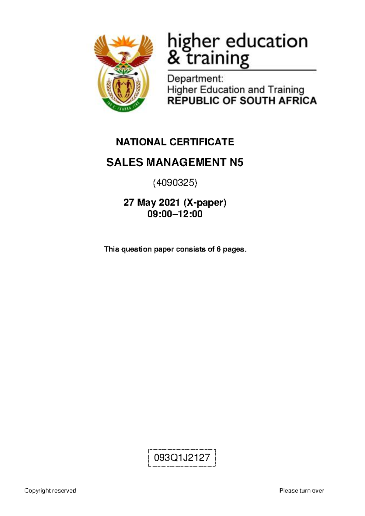 N5 Sales Management June 2021 Exam Paper (4090325) - 3 Hours - Studocu
