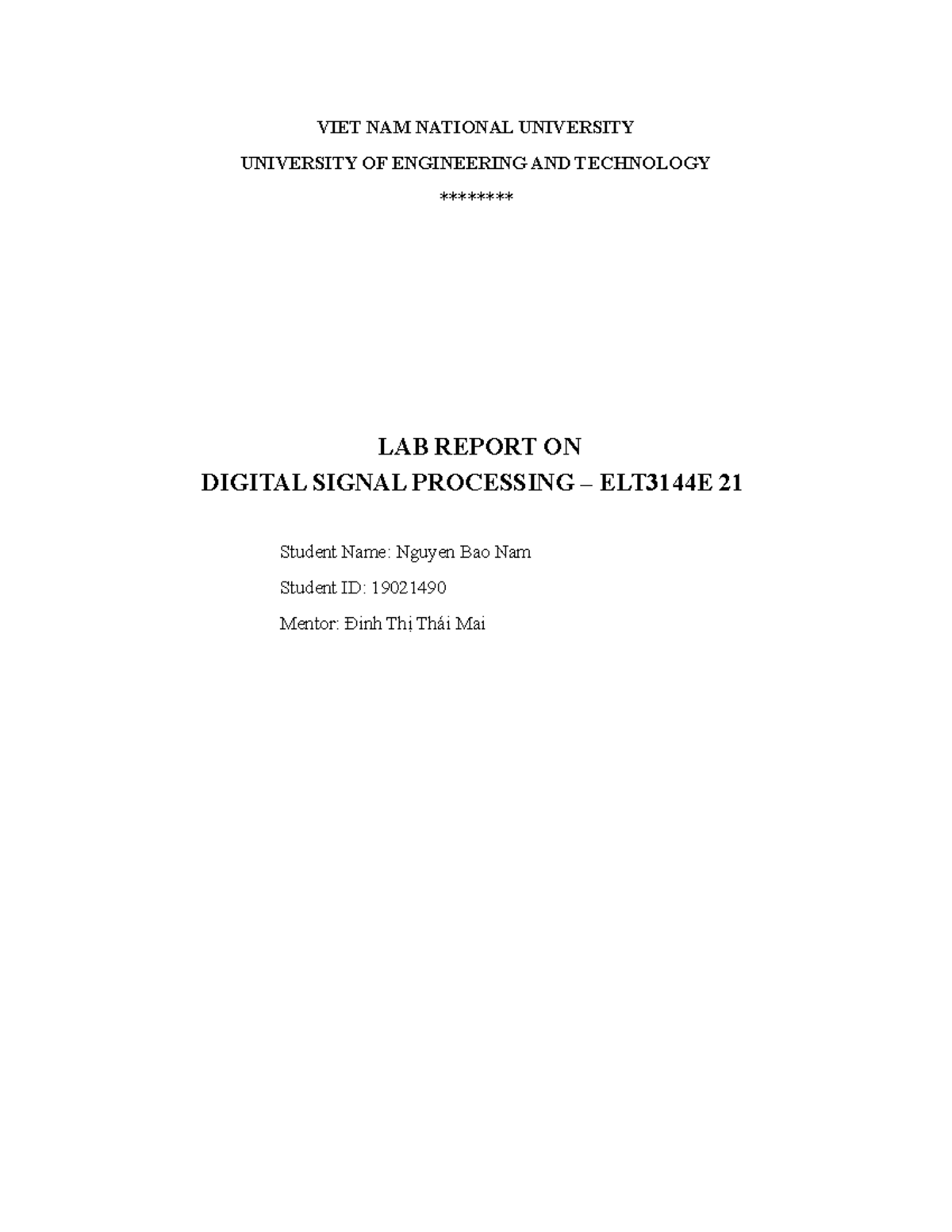 Lab Report Template - prof Đinh Việt Anh - Electronics and ...