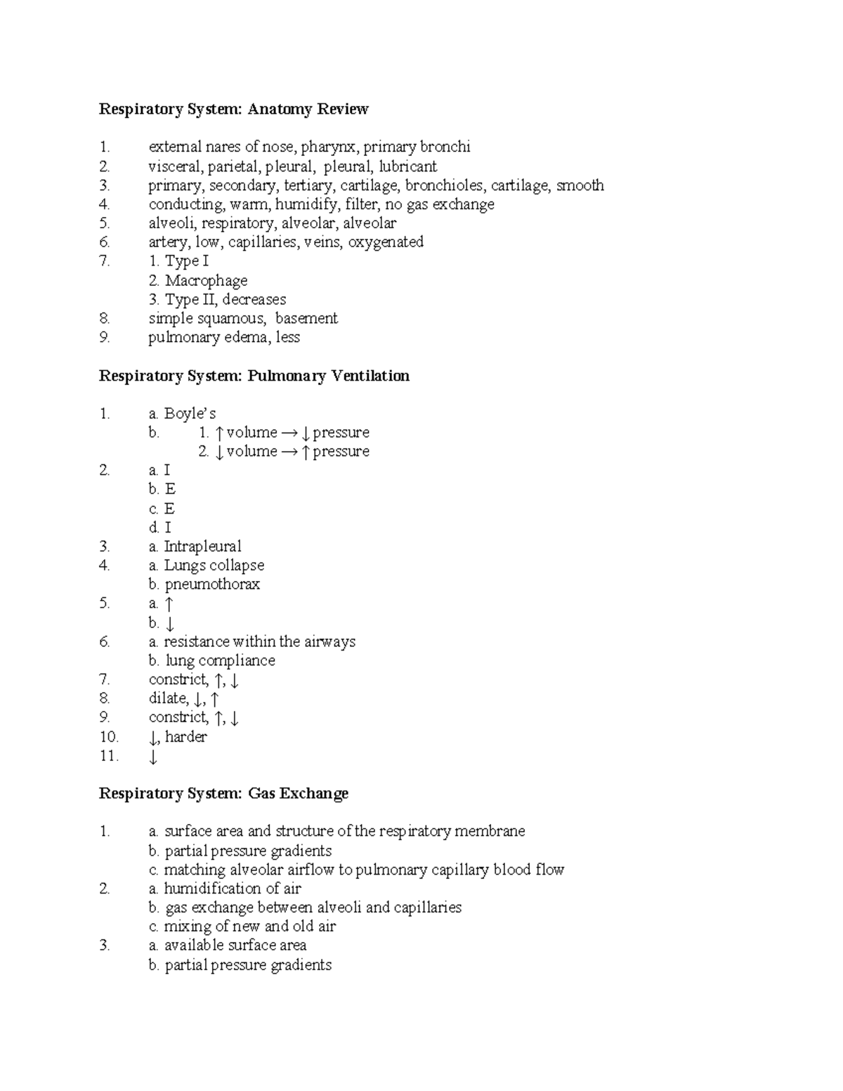 Respiratory System Anatomy & Ventilation Review Notes (BIO101) - Studocu
