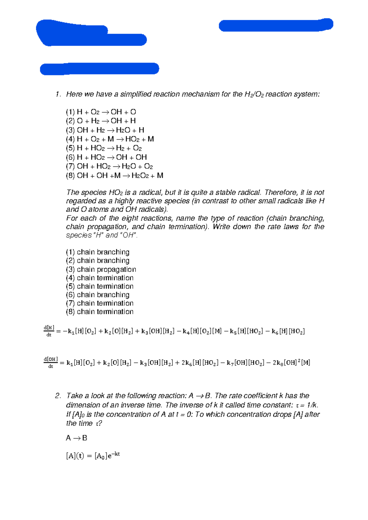 Solutions to Exercise 7 - Combustion Science (Chem 101) - Studocu