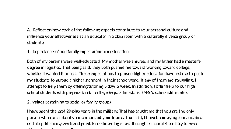 DLM2 - Task 1: Equity Pedagogy and Personal Cultural Reflection - Studocu