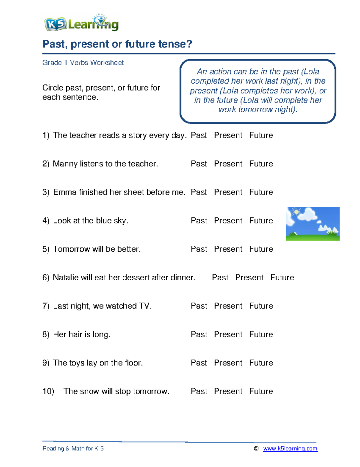 Grade 1 Verbs Tense Worksheet: Past, Present, Future - Studocu